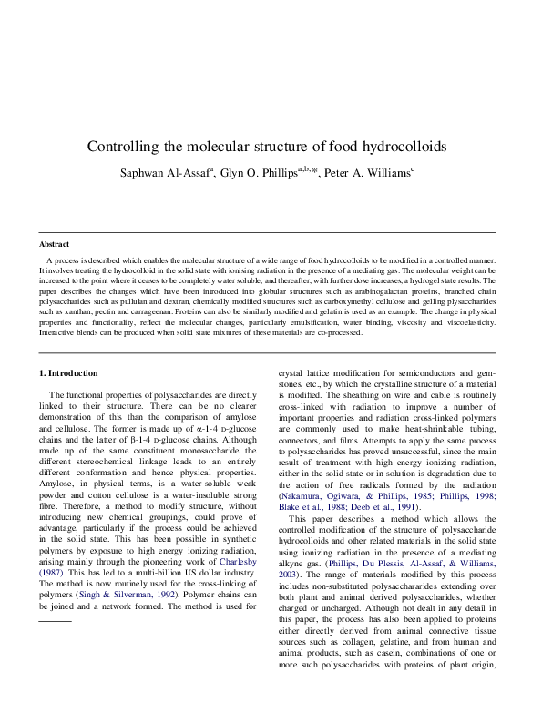 (PDF) Controlling the molecular structure of food hydrocolloids