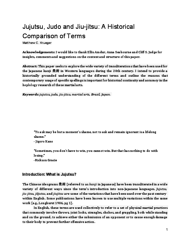 (PDF) Jujutsu, Judo and Jiu-jitsu: A Historical Comparison of Terms
