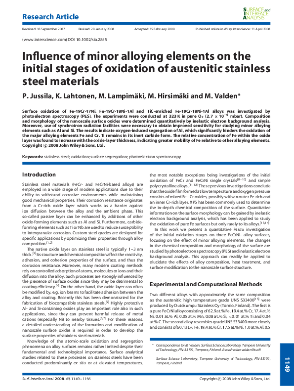 (PDF) Influence of minor alloying elements on the initial stages of ...