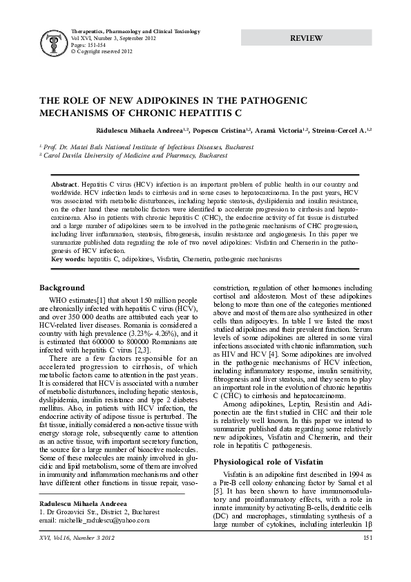 (PDF) The role of new adipokines in the pathogenic mechanisms of chronic hepatitis C