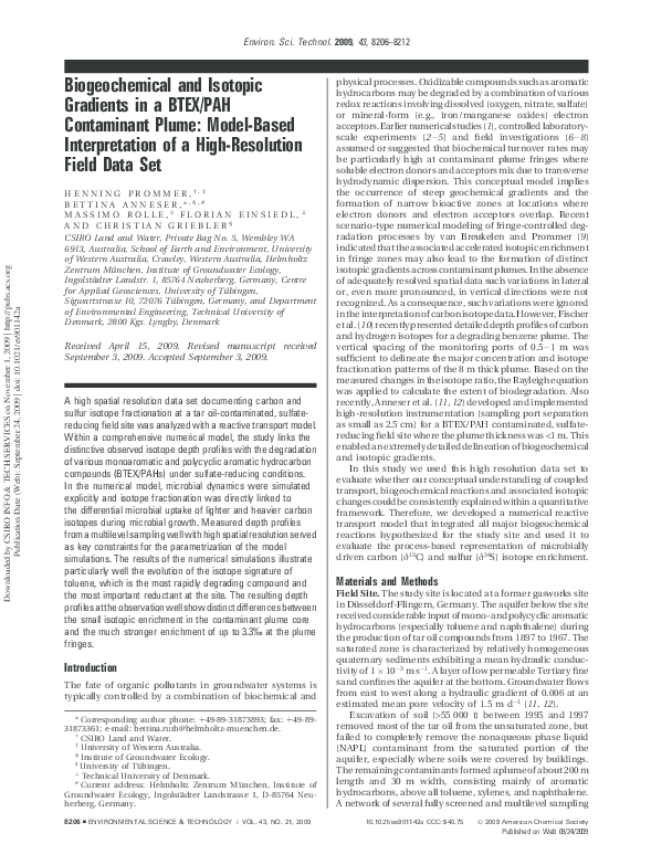 (PDF) Biogeochemical and Isotopic Gradients in a BTEX/PAH Contaminant ...