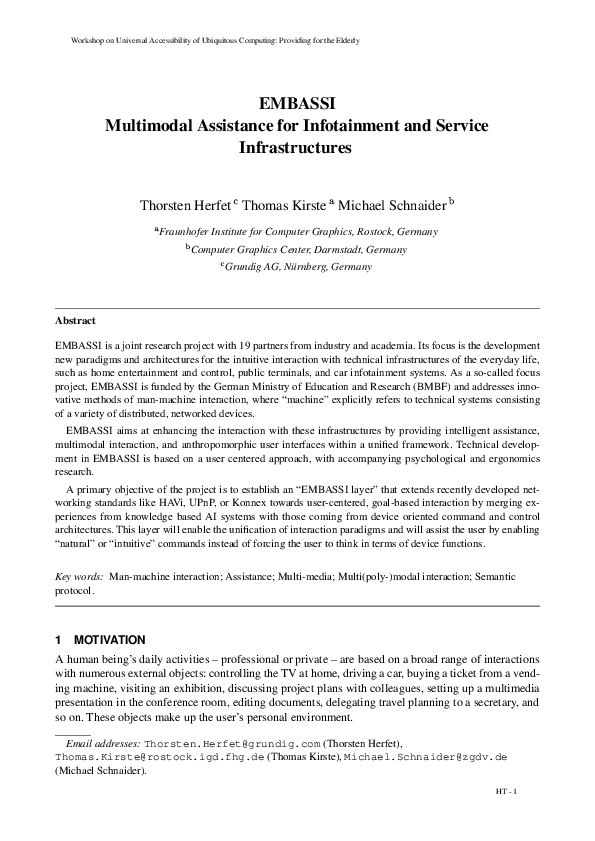 (PDF) EMBASSI multimodal assistance for infotainment and service ...