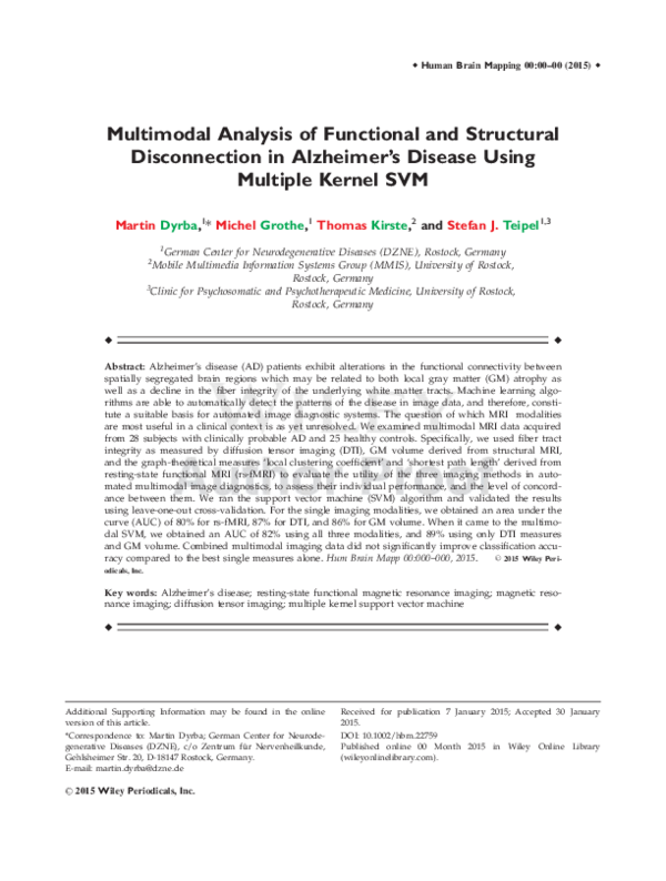 (PDF) Multimodal analysis of functional and structural disconnection in Alzheimer's disease ...