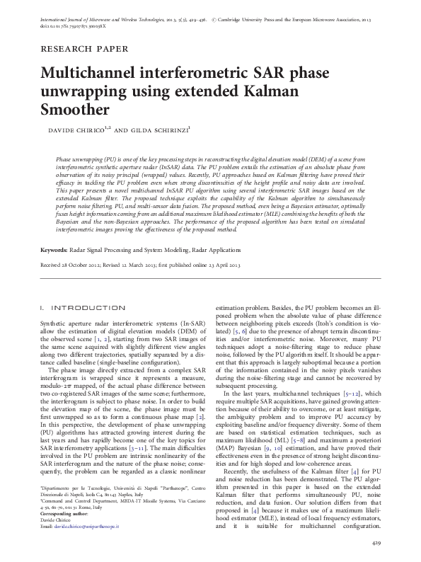 (PDF) Multichannel interferometric SAR phase unwrapping using extended Kalman Smoother