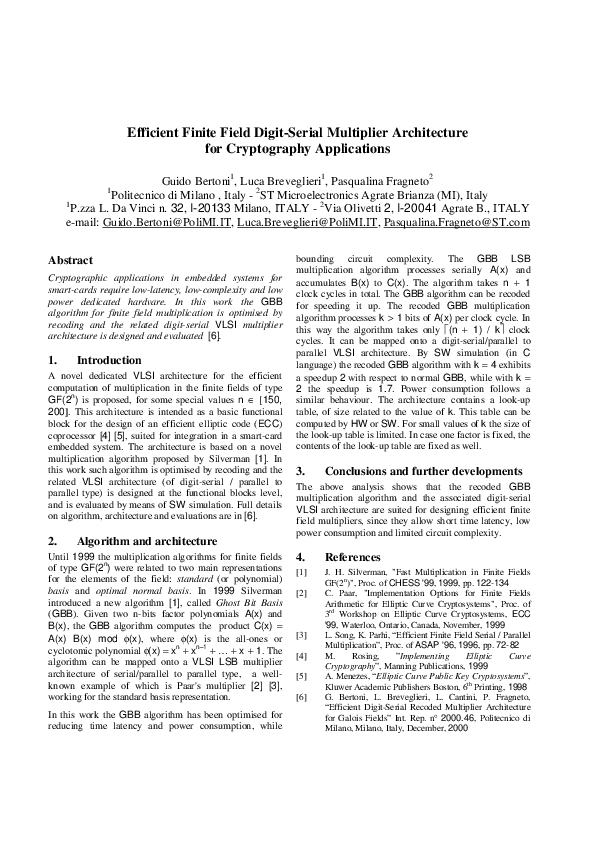 Pdf Efficient Finite Field Digital Serial Multiplier Architecture For Cryptography 7299