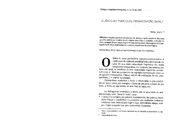 (PDF) O léxico do português: perspectiva geral, Mário Vilela