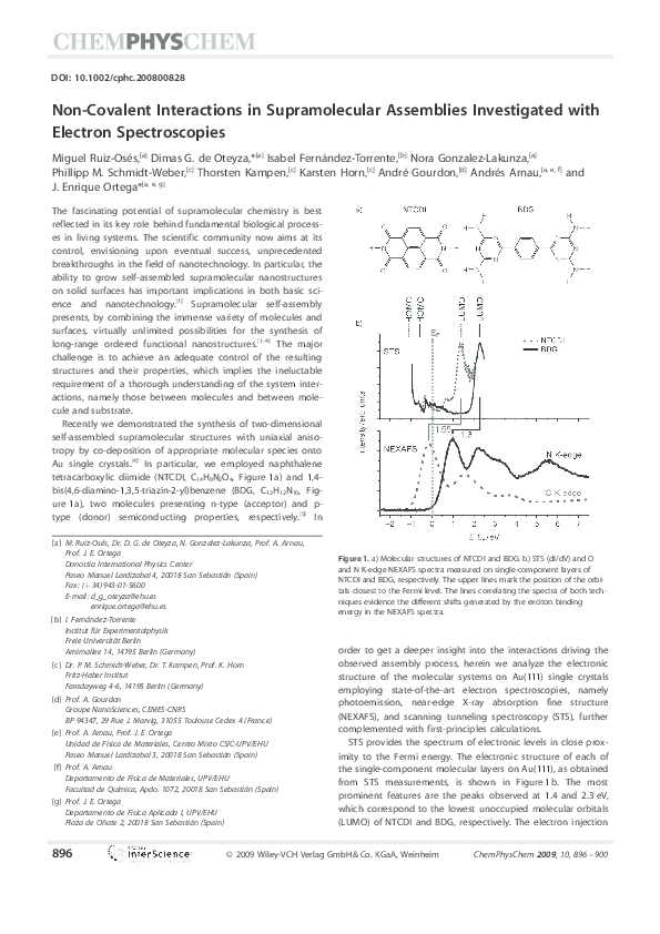 (PDF) Non-Covalent Interactions in Supramolecular Assemblies Investigated with Electron ...