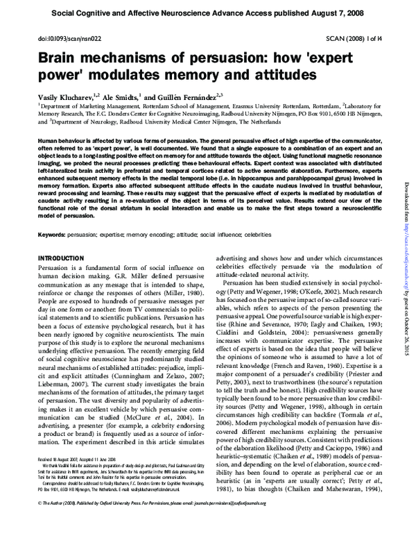 (PDF) Brain mechanisms of persuasion: how 'expert power' modulates ...
