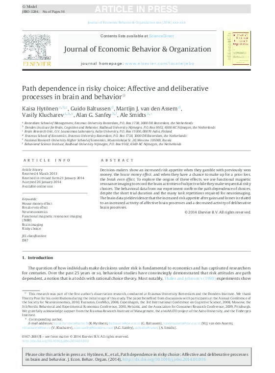 (PDF) Path dependence in risky choice: Affective and deliberative ...