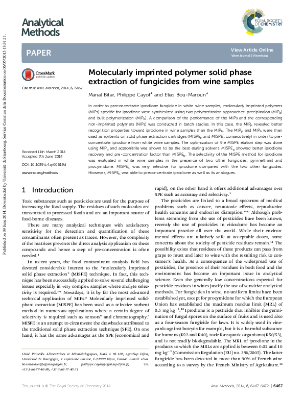 (PDF) Molecularly imprinted polymer solid-phase extraction for detection of zearalenone in ...