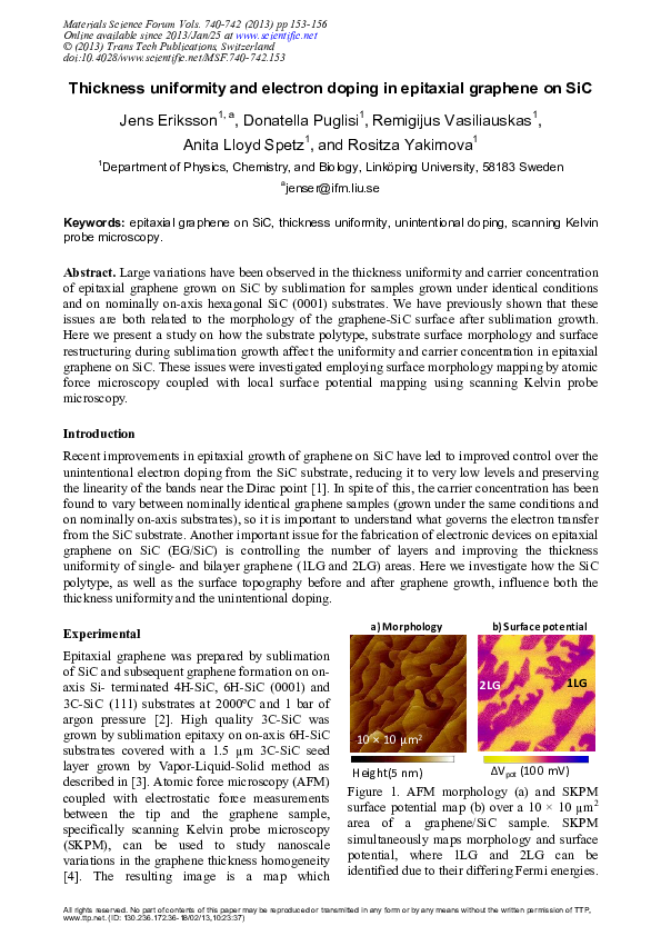 (PDF) Thickness Uniformity and Electron Doping in Epitaxial Graphene on SiC | Jens Eriksson ...