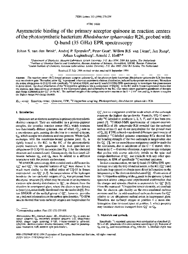 (PDF) Asymmetric binding of the primary acceptor quinone in reaction ...