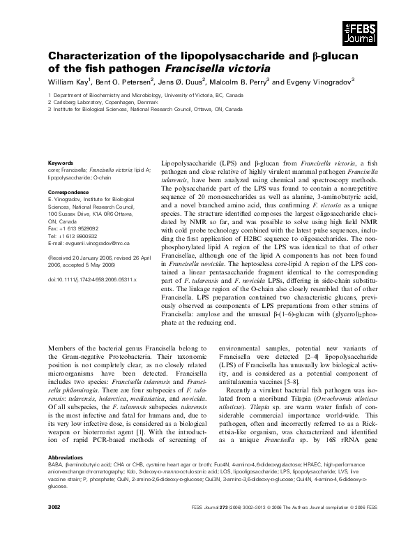 (PDF) Characterization of the lipopolysaccharide and beta-glucan of the ...