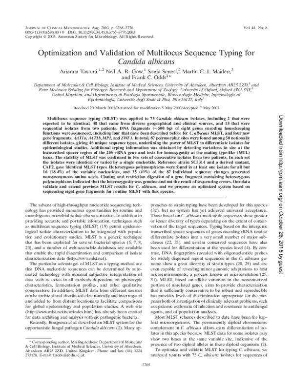 (PDF) Optimization and Validation of Multilocus Sequence Typing for Candida albicans