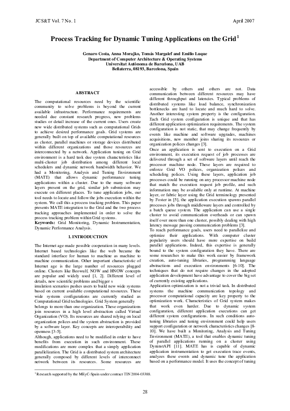 (PDF) Process Tracking for Dynamic Tuning Applications on the Grid