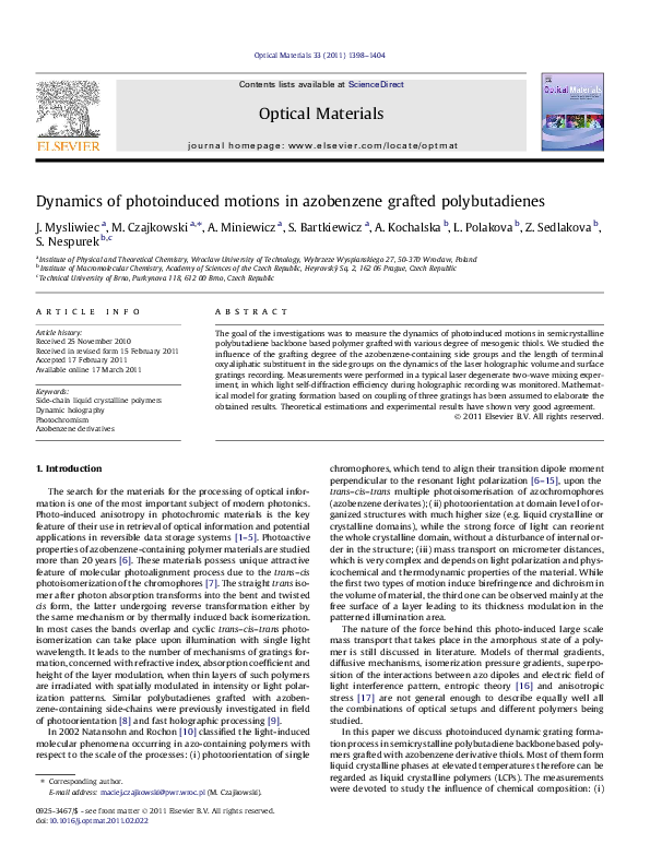 (PDF) Photoinduced Motion Dynamics in Azobenzene Polymers