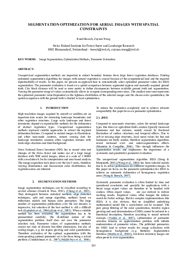 Pdf Segmentation Optimization For Aerial Images With Spatial Constraints