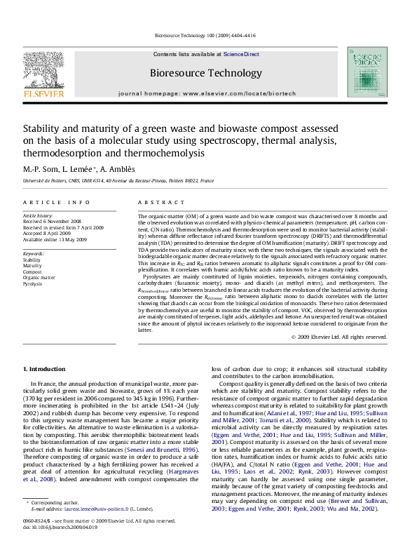(PDF) Stability and maturity of a green waste and biowaste compost assessed on the basis of a ...