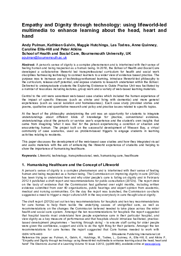 (PDF) Empathy and Dignity through technology: using lifeworld-led ...