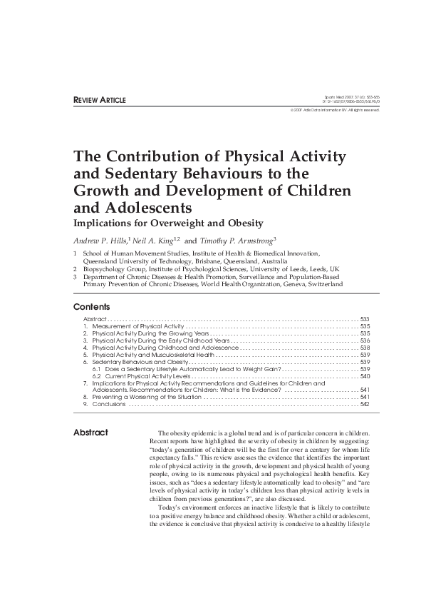 (PDF) The Contribution of Physical Activity and Sedentary Behaviours to the Growth and ...