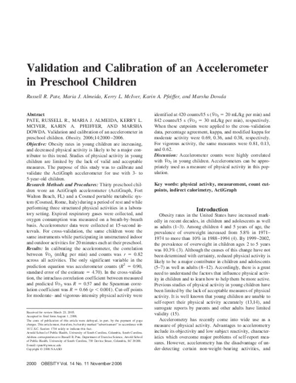 (PDF) Validation and Calibration of the Actical Accelerometer in Preschool Children
