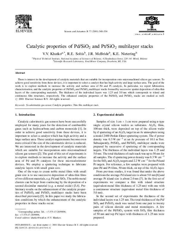 (PDF) Catalytic properties of Pd/SiO2 and Pt/SiO2 multilayer stacks