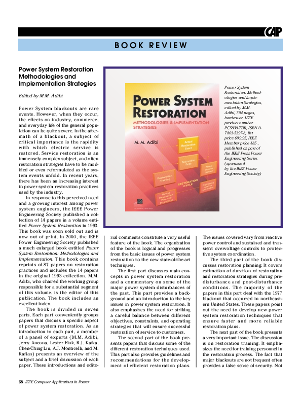 (PDF) Power system restoration methodologies and implementation strategies [Book Review]