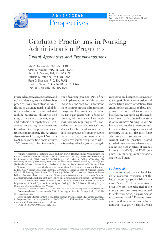 (PDF) Graduate Practicums in Nursing Administration Programs