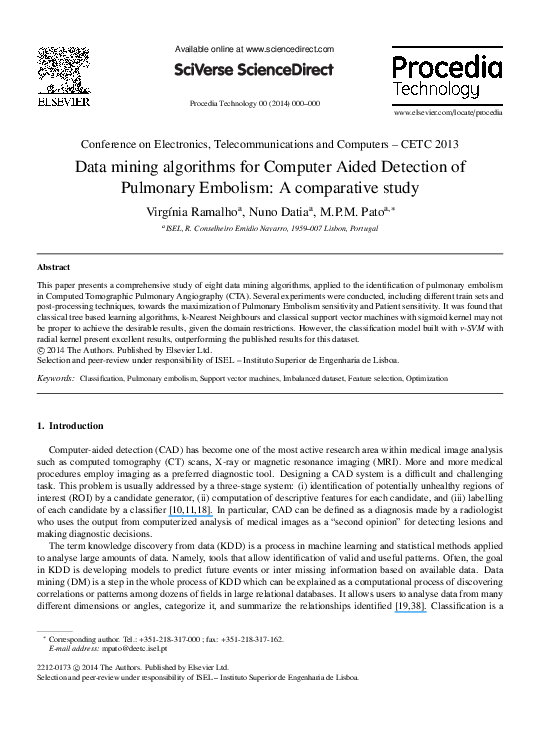 (PDF) Data mining algorithms for Computer Aided Detection of Pulmonary ...