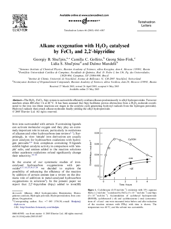 (PDF) Alkane oxygenation with H2O2 catalysed by FeCl3 and 2,2′-bipyridine