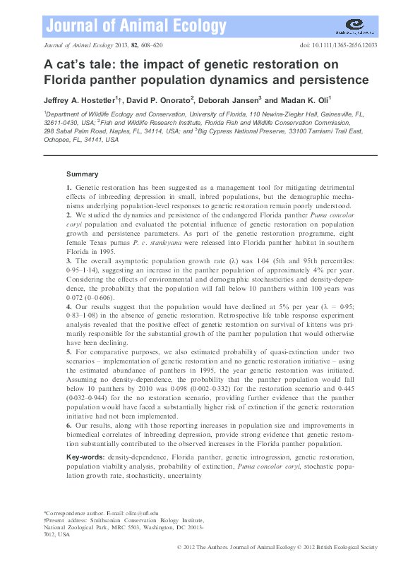 (PDF) A cat's tale: the impact of genetic restoration on Florida ...