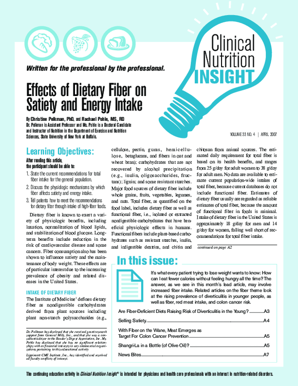(PDF) Effects of Dietary Fiber on Satiety and Energy Intake