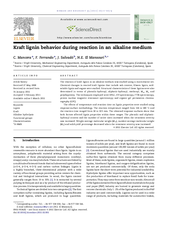 (PDF) Kraft lignin behavior during reaction in an alkaline medium
