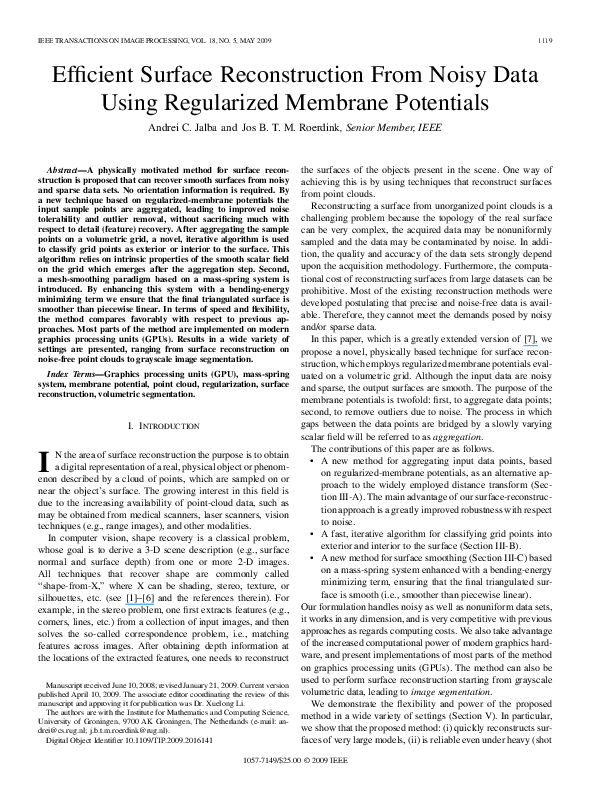 (PDF) Efficient Surface Reconstruction From Noisy Data Using Regularized Membrane Potentials