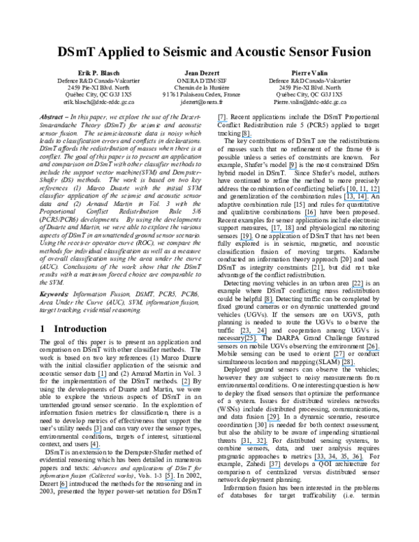 (PDF) DSmT applied to seismic and acoustic sensor fusion