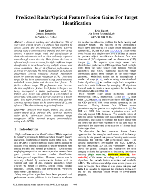 (PDF) Predicted radar/optical feature fusion gains for target ...