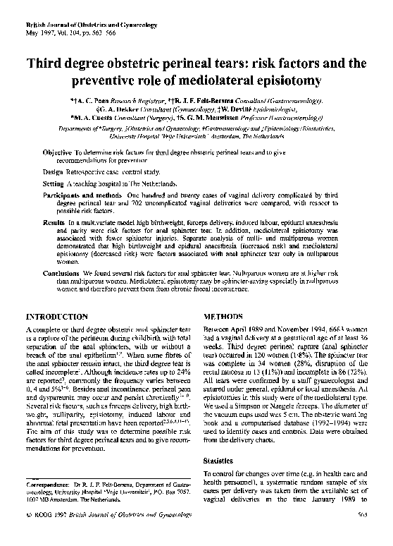 (PDF) Third degree obstetric perineal tears: risk factors and the ...