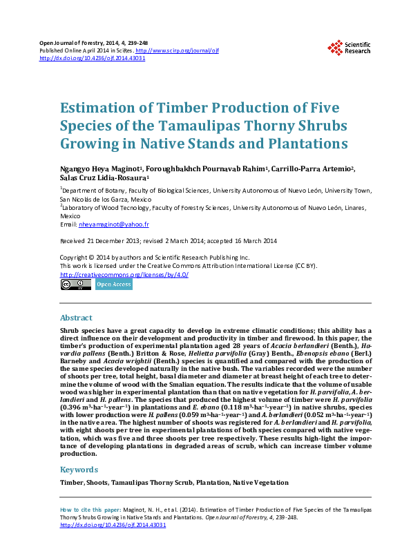 (PDF) Estimation of Timber Production of Five Species of the Tamaulipas ...