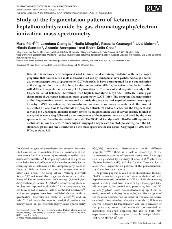 (PDF) Study of the fragmentation pattern of ketamine ...