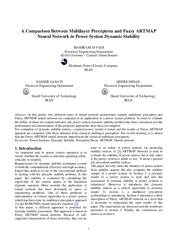 (PDF) A Comparison Between Multilayer Perceptron and Fuzzy ARTMAP Neural Network in Power System ...