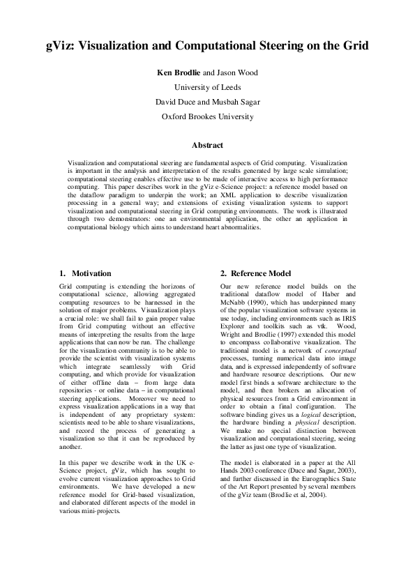 (PDF) gViz: visualization and computational steering on the Grid | David Duce - Academia.edu