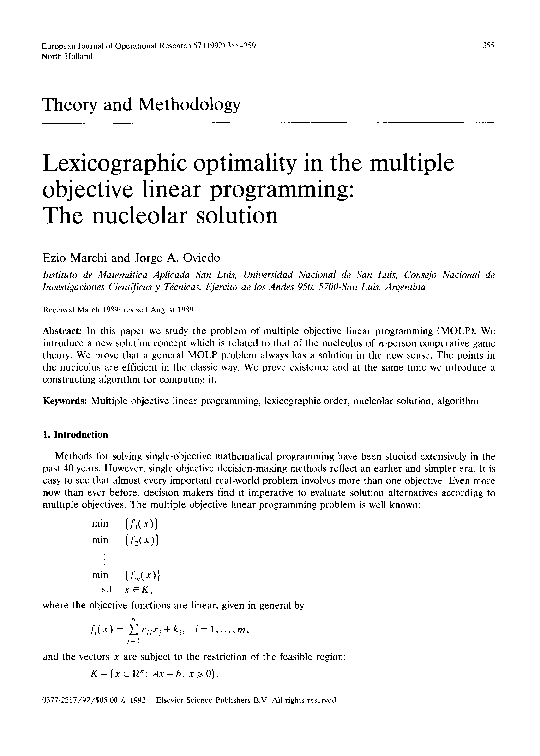 (PDF) Lexicographic optimality in the multiple objective linear programming: The nucleolar solution