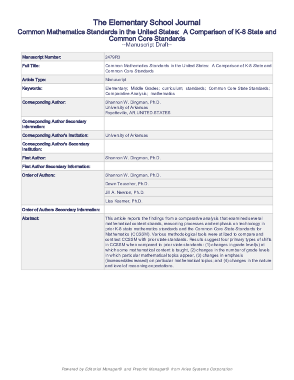 (PDF) Common Mathematics Standards in the United States: A Comparison ...