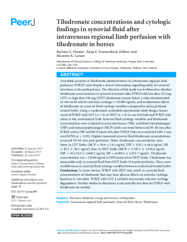 (PDF) Tiludronate concentrations and cytologic findings in synovial ...