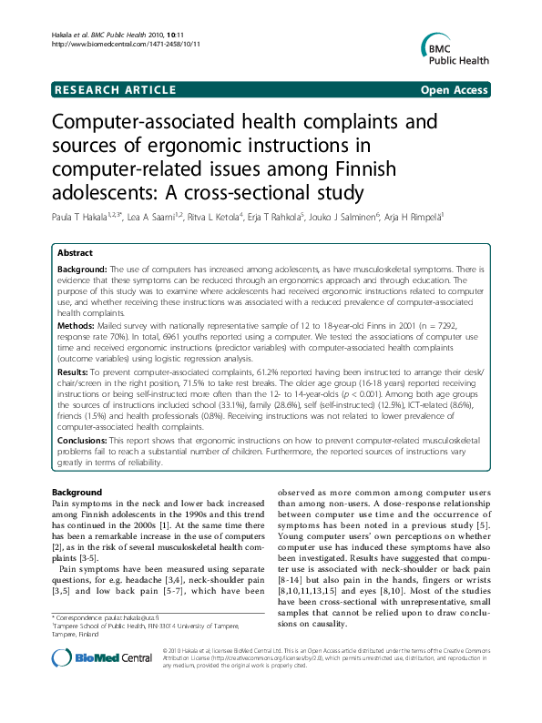 (PDF) Computer-associated health complaints and sources of ergonomic ...
