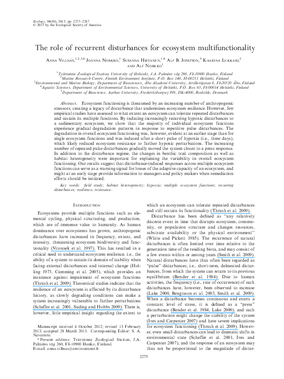 (PDF) The role of recurrent disturbances for ecosystem multifunctionality