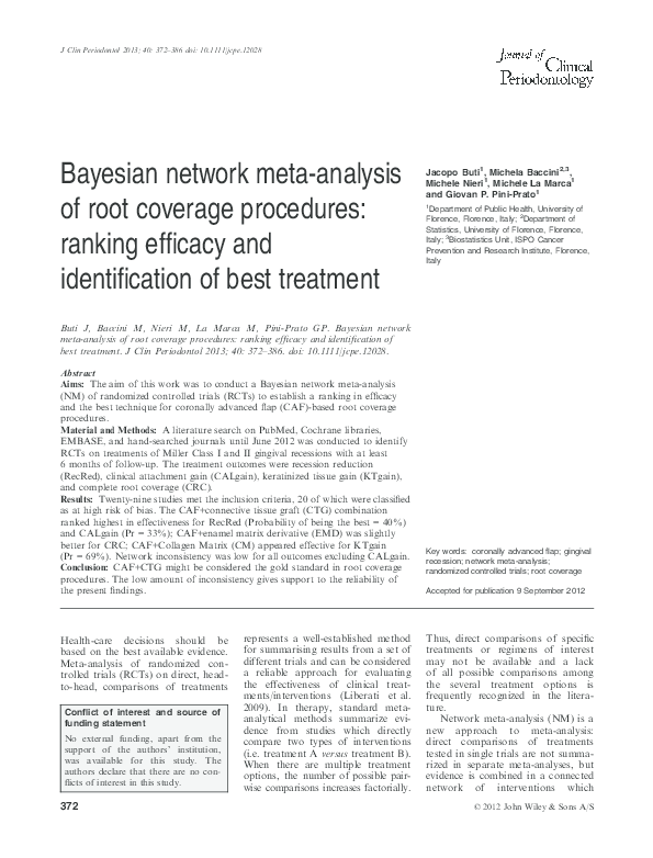 (PDF) Bayesian network meta-analysis of root coverage procedures ...