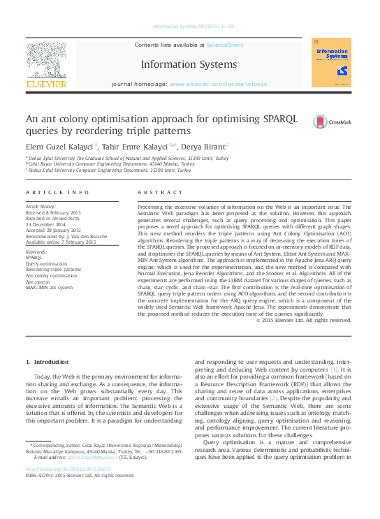 Pdf An Ant Colony Optimisation Approach For Optimising Sparql Queries By Reordering Triple