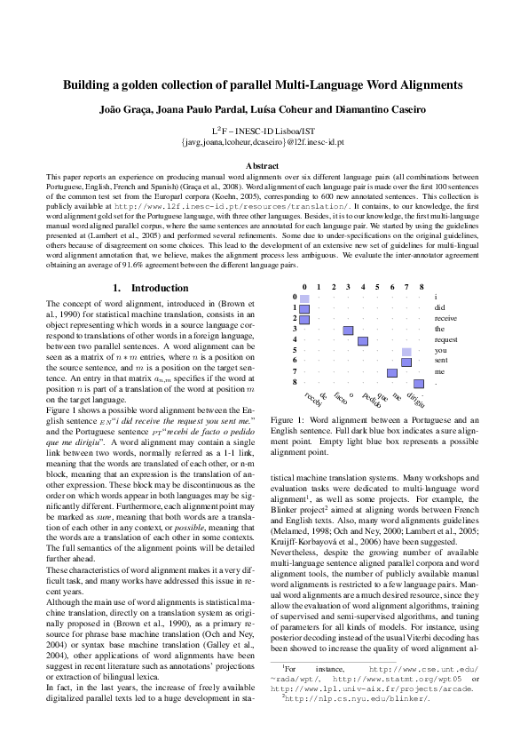Pdf Building A Golden Collection Of Parallel Multi Language Word Alignments