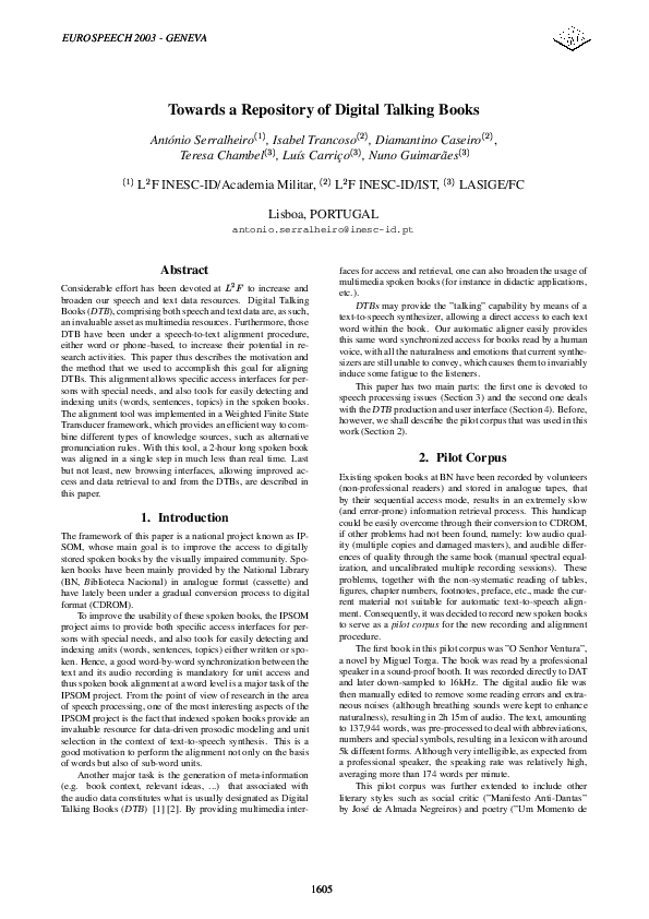 (PDF) Towards a repository of digital talking books